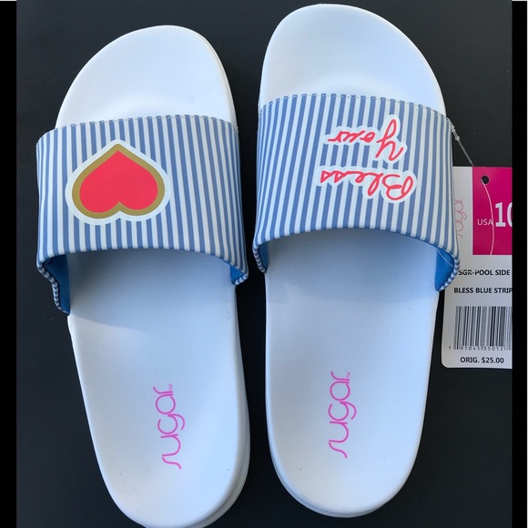 Sugar | Shoes | Sugar Women Blue And White Stripes Slide Sandals | Poshmark